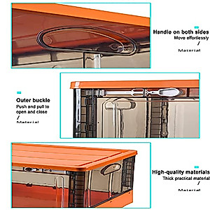 Plastic Collapsible Storage Bins,Stackable Lidded Storage Bins Durable Thick Folding Utility Crates Clear Containers,Storage Cubes Bins Organizer for Wardrobe Closet Groceries-Orange 54l(19.4x14.3x11.