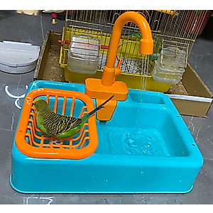 kathson Bird Bathtub Parrot Shower Box Bathing Tub Container Cage Accessory for Small Medium Parakeet Cleaning Supplies,Two Uses: Parrot Bathtub and Kitchen Sink Toy