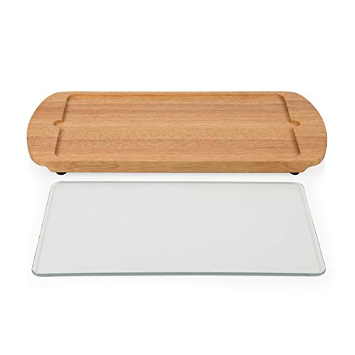 TOSCANA - a Picnic Time brand Billboard Glass Top, Serving Platter, Cheese Charcuterie Boards, (Parawood)