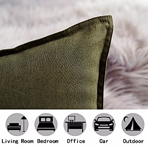 Jeanerlor Cotton Linen Square Decorative Throw Pillow Case Cushion Cover with Twin Needles Stitch on Edge,for Wedding Party Gift Car 12"x20"(30 x 50cm), Olive Green