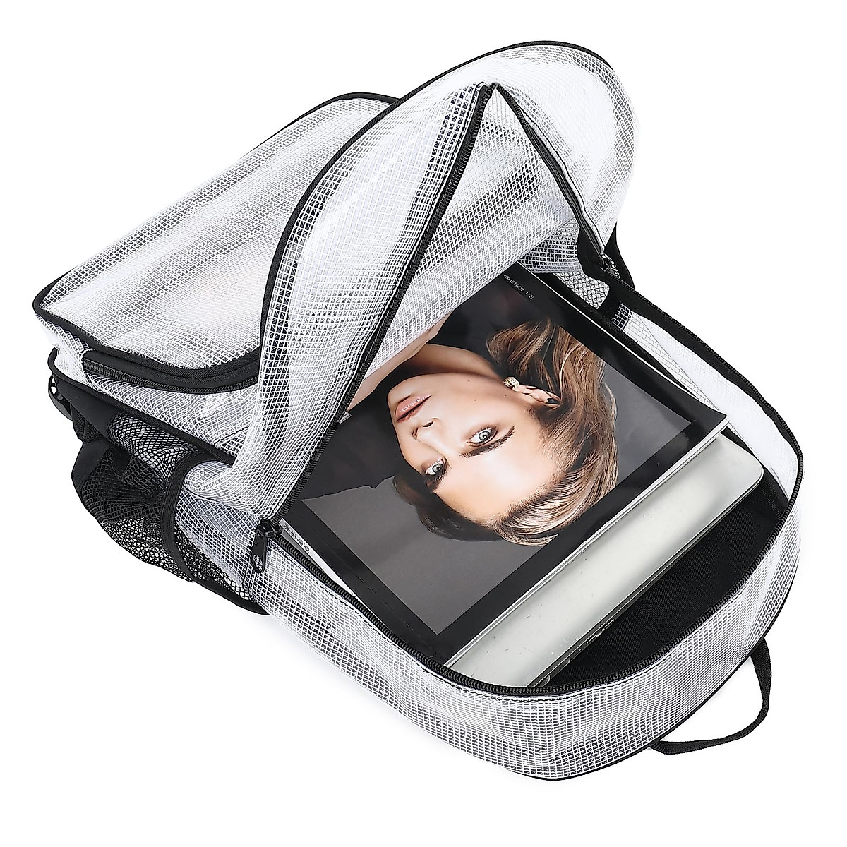 Yusudan Clear Mesh Backpack for Boys Girls Men Women, Heavy Duty See Through PVC School Bag Transparent Plastic BookBag (Black)