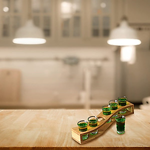 Espresso Measuring Cup Shot Glasses Serving Tray Wood: Rustic Wooden Shot Glass Holder for Drinking Serving Display Storage Restaurant Bar Party Beige 6 Slot Soju Glass