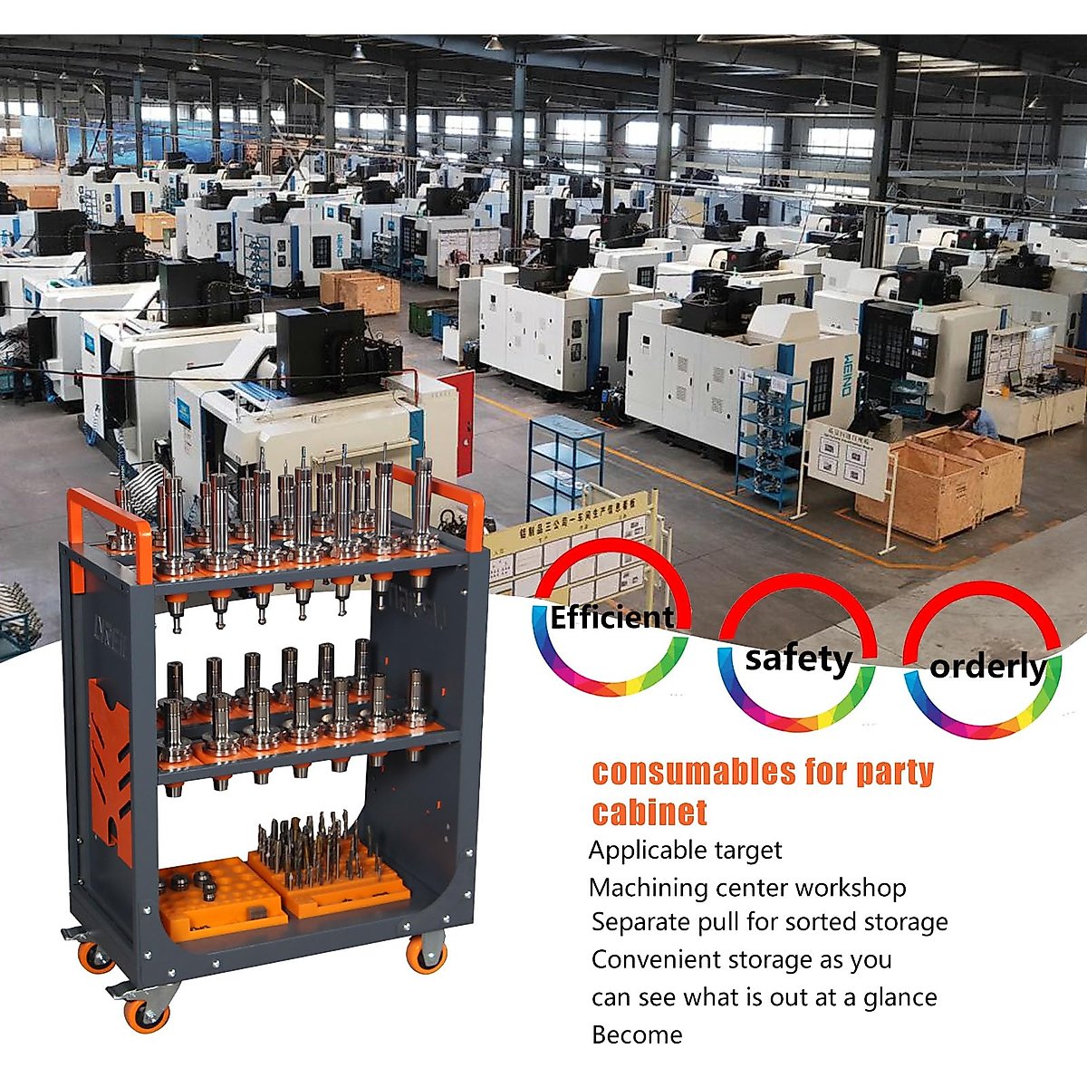 LYREIGN Mobile CNC Tool Storage Cart, CNC Tool Holder Utility Carts with Wheels, CNC Trolley is Suitable for Warehouses Storehouse Factory Garage