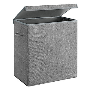 SONGMICS Sturdy Double Laundry Hamper with Lid, Removable Fabric Bag, 142L Large Clothes Hamper 2 Section, Laundry Basket with Handles for Closet, Laundry Room, Bedroom, Bathroom, Gray ULCB02G