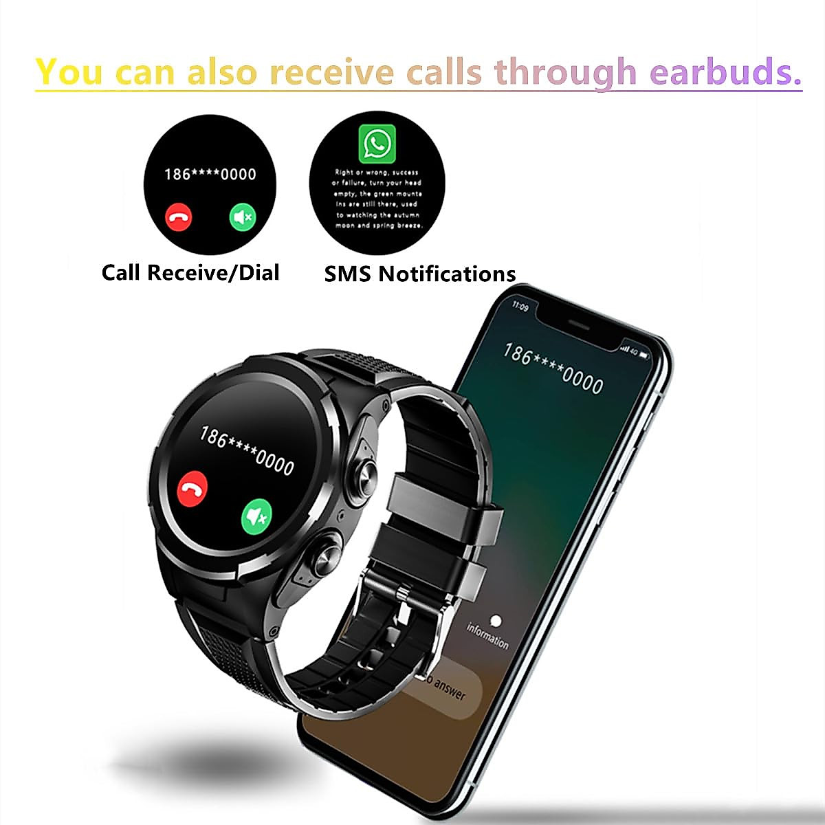 Rainbuvvy Smart Watch with Wireless Earbuds, 1.3 Inch Bluetooth 5.0 Waterproof & 2-in-1 TWS Bluetooth 5.1 Earphones, 320mAh Long Standby, Fitness Activity Tracker for Android iOS Phone (Steel-Black)