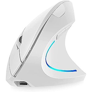 WREWING Vertical Mouse, Right Handed 2.4G and Bluetooth Dual Mode Wireless Ergonomic Rechargeable Vertical Mouse with 4 Adjustable DPI 6 Buttons,Compatible with PC Mac Android Windows (White)