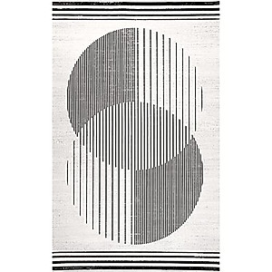 nuLOOM Leah Machine Washable Geometric Moon Phase Area Rug, 5' x 8', Grey