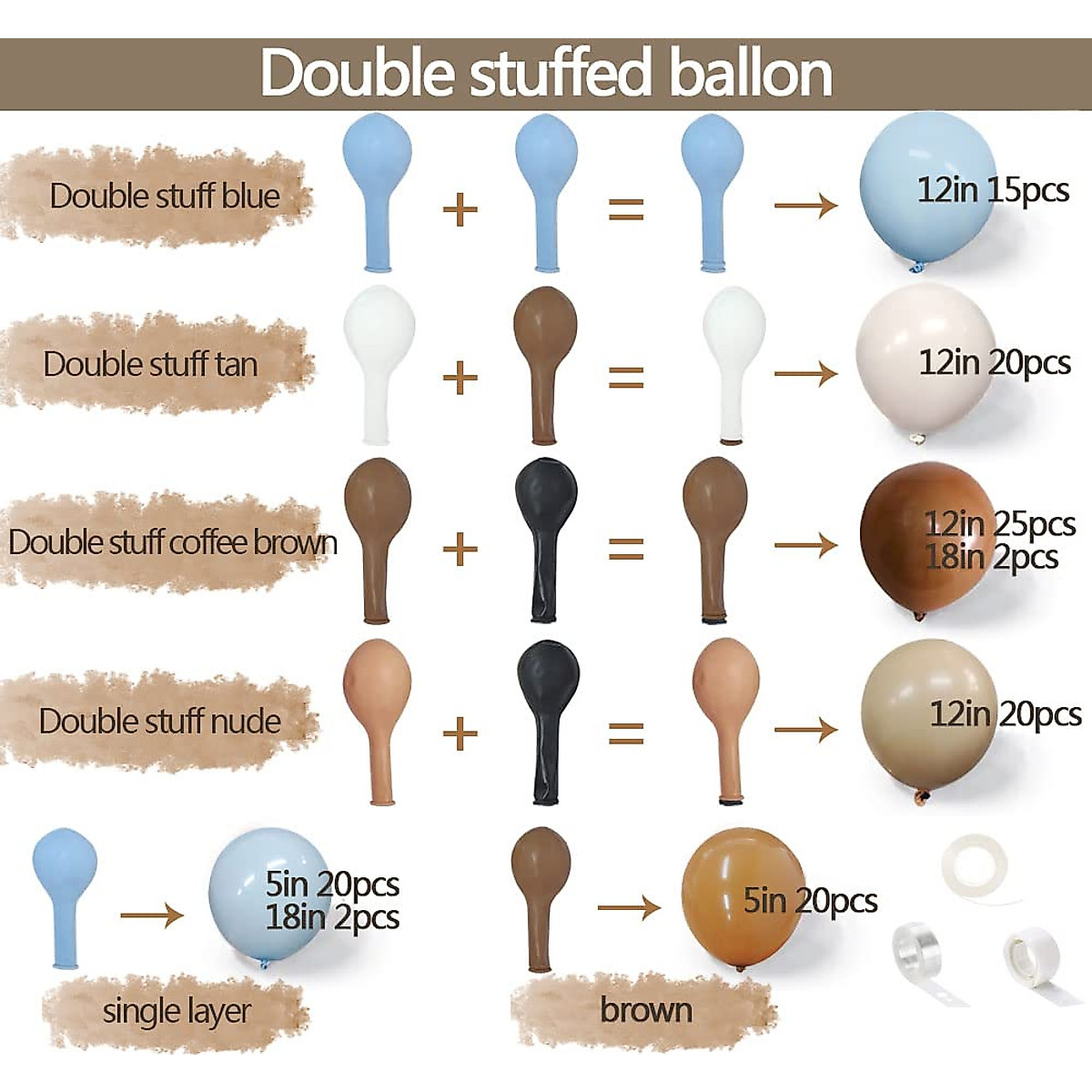 Blue Brown Nude Balloon Garland Double Stuffed Dusty Blue Coffee Pastel Balloon Kit for Teddy Bear Baby Shower Boy Birthday Gender Reveal Boho Theme Party Decorations