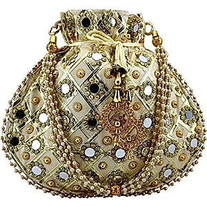 Gold Potli Wristlets Ethnic Potli For Women's | Designer Rajasthani Style Royal Clutch Silk Batwa | Zari Work Potli | Bridal Potli | Potli Bags