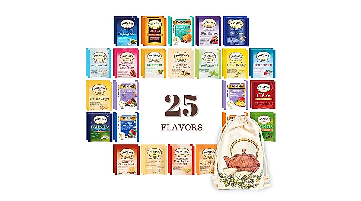 Twinings Herbal & Decaf Tea Sampler - 25 Flavors, 50 Count
