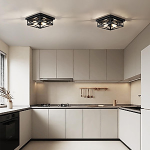 DIKAIDA 2Pack Vintage Farmhouse Flush Mount Ceiling Light Fixtures, 2-Light Hallway Kitchen Ceiling Light, Industrial Farmhouse Light Fixtures Ceiling Mount for Bedroom