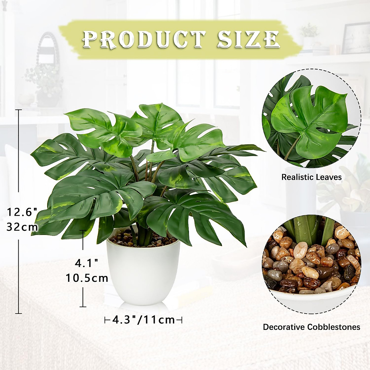 Hollyone Artificial Monstera Plant Faux Monstera Deliciosa Plant Potted Fake Tropical Plants in Pot for Indoor Outdoor Home Decoration