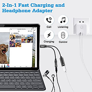 Jasput USB Type C to 3.5mm Headphone and Charger Adapter, 2-in-1 USB C to Aux Audio Jack Hi-Res DAC and Fast Charging Dongle Cable Compatible with Pixel 4 3 XL,Galaxy S22 S21 S20 S20+ Note 20