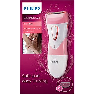 Philips Beauty SatinShave Essential Women's Wet & Dry Electric Shaver for Legs, Cordless, Pink and White, HP6306/50