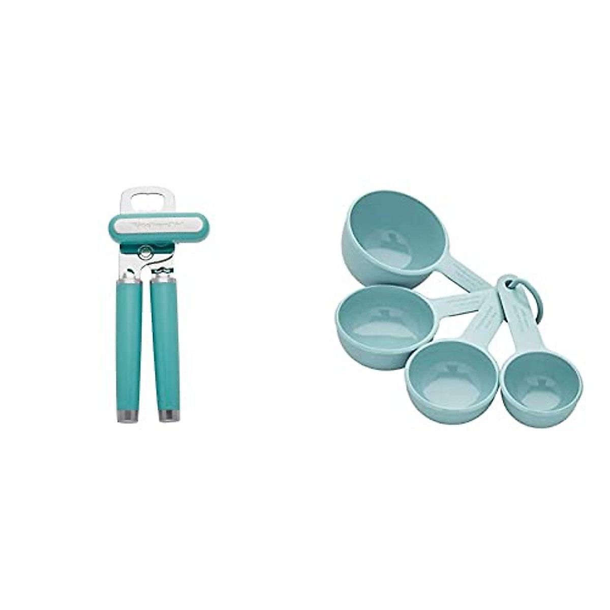 KitchenAid Classic Multifunction Can Opener/Bottle Opener, 8.34-Inch, Aqua Sky and KitchenAid Measuring Cups, Set Of 4, Aqua Sky