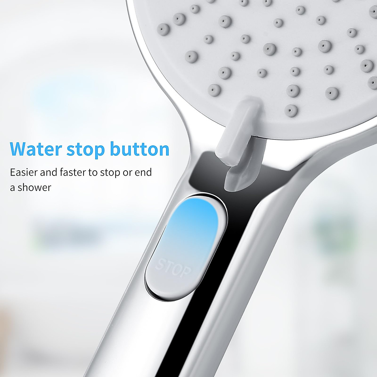 High Pressure 5-Setting Handheld Shower Head Set with 6.5ft Hose,Water-Stop Button, Bracket,Built-in Power Wash, Powerful Shower Spray against Low Pressure Water Supply Pipeline, Chrome