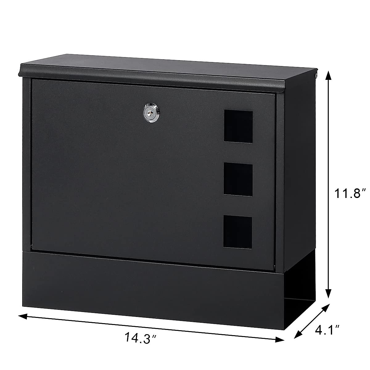 Kasten Wall-Mount Mailbox for Outside, Large Capacity Metal Mailbox with Newspaper Compartment, 14.3 x 4.1 x 11.8 Inch, Black