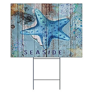Nautical Beach Ocean Theme Underwater Starfish Yard Lawn Sign 18x24 Inch Summer Sea Animals Plants Personalized Yard Sign for Rent House Party Supplies Décor