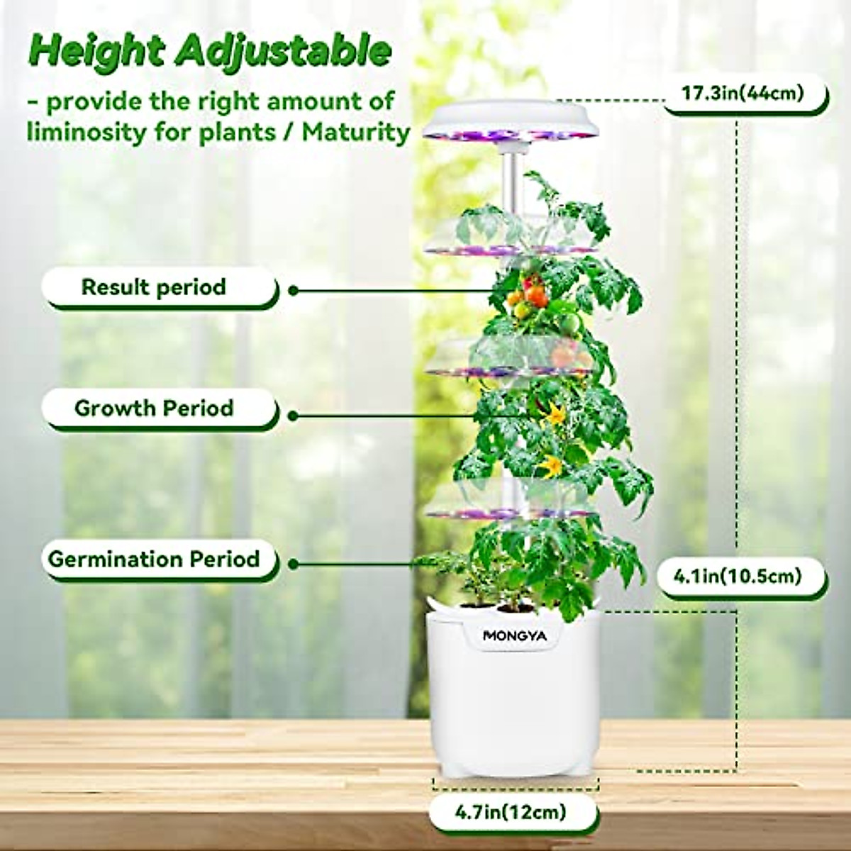 SHUNGRU Mini Hydroponics Growing System, Smart Indoor Herb Garden with Grow Light, Garden Germination Kit with Auto Timer, Height Adjustable and Stylish Decoration for Home Kitchen