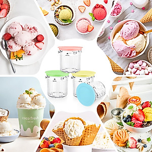 FIRJOY 16 oz. Containers | Extra Replacement Pints and Lids - Compatible with Ninja Creami Breeze NC200, NC201, CN205A, NC100 Series (4 Pack - Blue, Pink, Green, Yellow)