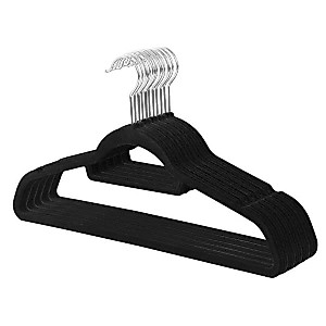 Black Velvet Hangers,Closet Hangers for Clothes,Non-Slip Hangers Pack of 10,Multi-Purpose Hangers,Silver Hanger Hooks spacesaver
