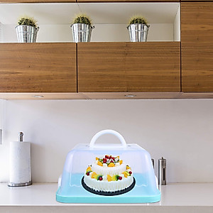 ABOOFAN Cake Carrier Square Cake Server with Lid and Handle Portable Loaf Cake Container Food Storage Keeper Dome for Birthday Wedding Cake Holder Blue