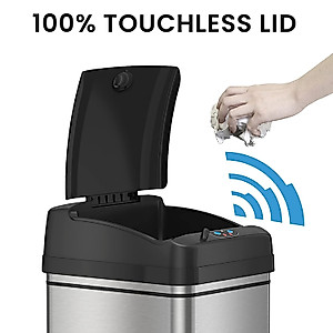 iTouchless 8 Gallon Dog-Proof Sensor Kitchen Trash Can with Lid and Odor Filter, Stainless Steel 30 Liter Automatic Recycling Bin Prevents Pets Getting in Trashcan, Home, Office, Bedroom, Bathroom