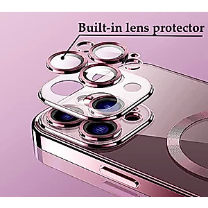 IKWZ Magnetic Clear Case for iPhone 14 Pro Max Case Compatible with MagSafe Camera Protector Gold Electroplate Edge Shockproof Soft Case for iPhone 14 Pro Max Case (6.7 Inch) (Blue)