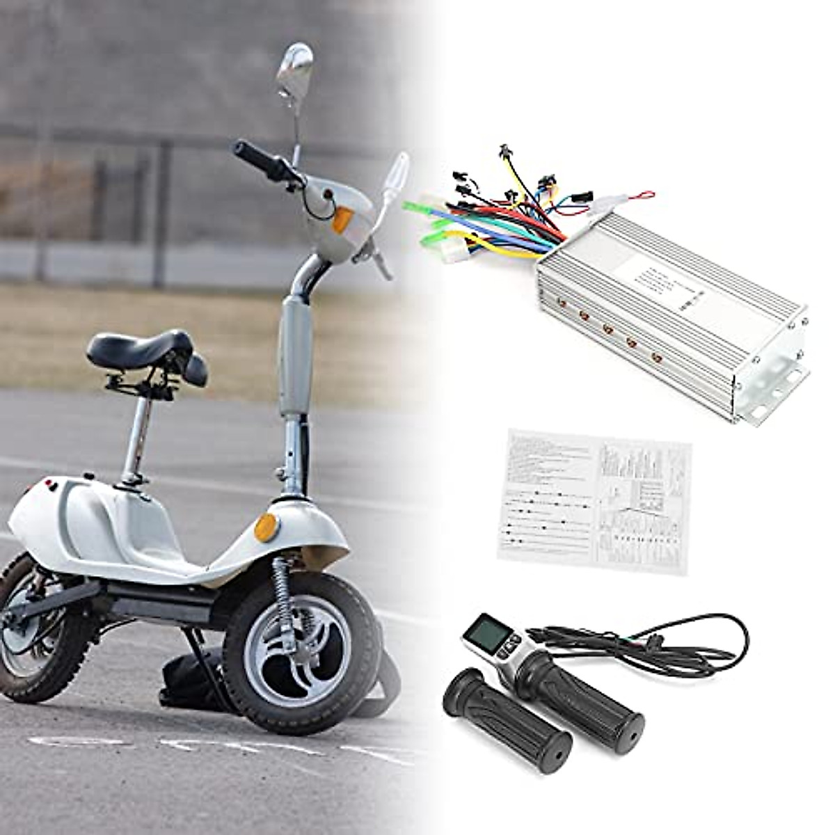 36V/48V 1000W Brushless Motor Controller & Twist Throttle Combo, 124DX LCD Throttle E-Bike Controller Set for Electric Scooter