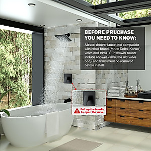 Alesco Tub Shower Faucet, Black Shower Faucet Set with 8-Inch Shower Head and Tub Spout, Shower Head and Handle Set Include Shower Valve, Tub Shower Trim Kit, Matte Black