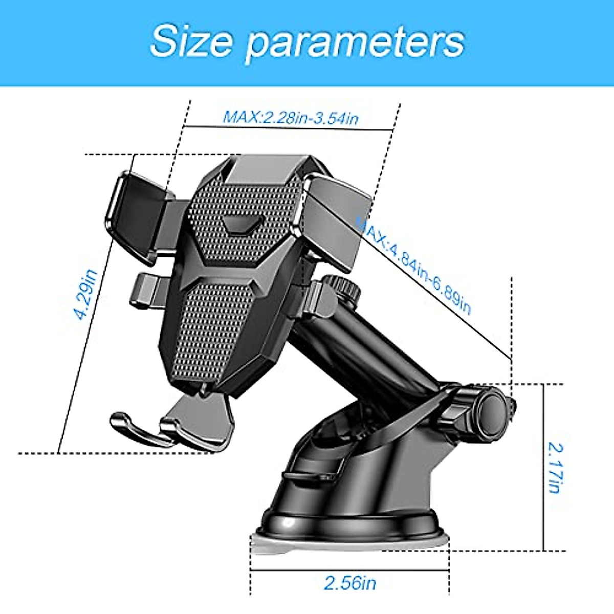 Phone Holder for Car, 360°Rotatable Car Phone Mount for Windshield Dashboard Air Vent, Universal for All Cell Phone and More Devices with Suction Cup and Clip