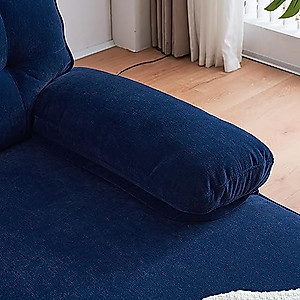 Eafurn Button Tufted Velvet Sectional, L-Shape Corner Extra Wide Chaise Lounge and Arm-Pillows, Right Hand Facing Comfy Sofa & Couches for Living Room,Up to 3 Seating Capacity, Blue 83"
