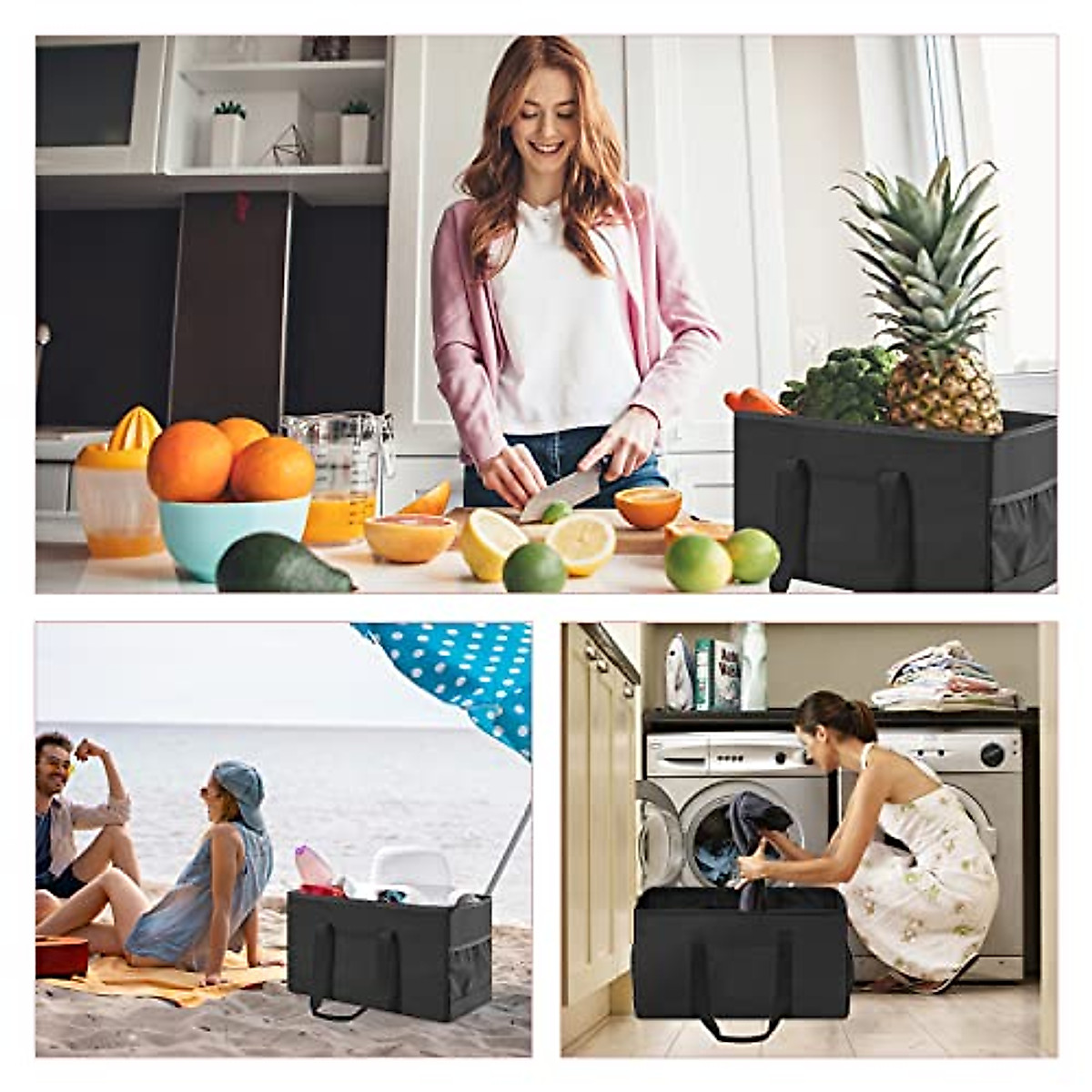 Steranka Extra Large Utility Tote Bag,Large Tote Bag Reusable Grocery Bags Collapsible Tote for Groceries,Storage,Picnic,Beach,Black