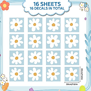 16 PCS Big Daisy Wall Decals Peel and Stick White Daisy Stickers Flower Wall Stickers Cute Floral Wall Decals for Girls Kids Nursery Bedroom Living Room Playroom Classroom Home Wall Art Decor