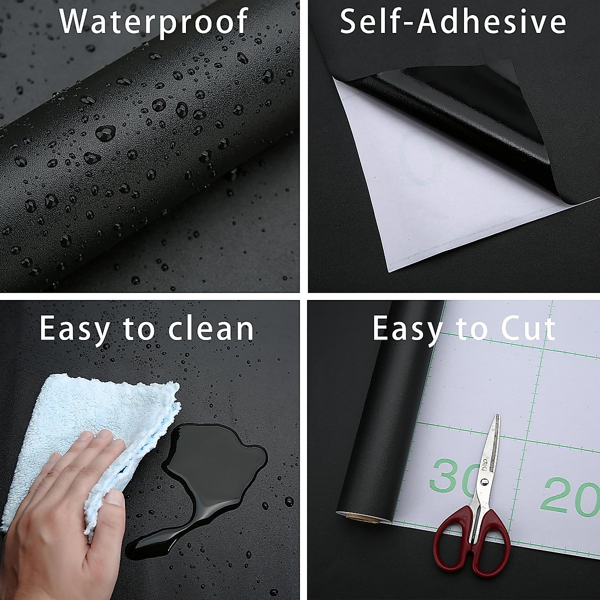 Dimcol Black Contact Paper 15.7"x118" Peel and Stick Wallpaper, Matte Black Wallpaper Self-Adhesive and Removable Decorative Contact Paper for Cabinets,Countertops,Shelve Wall Paper