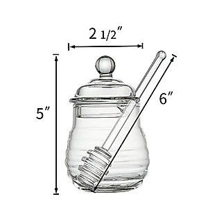 Mkono Honey Dispenser Glass Honey Jar with Dipper and Lid Honey Pot Container for Home Kitchen Storing Honey and Syrup,9 Ounce