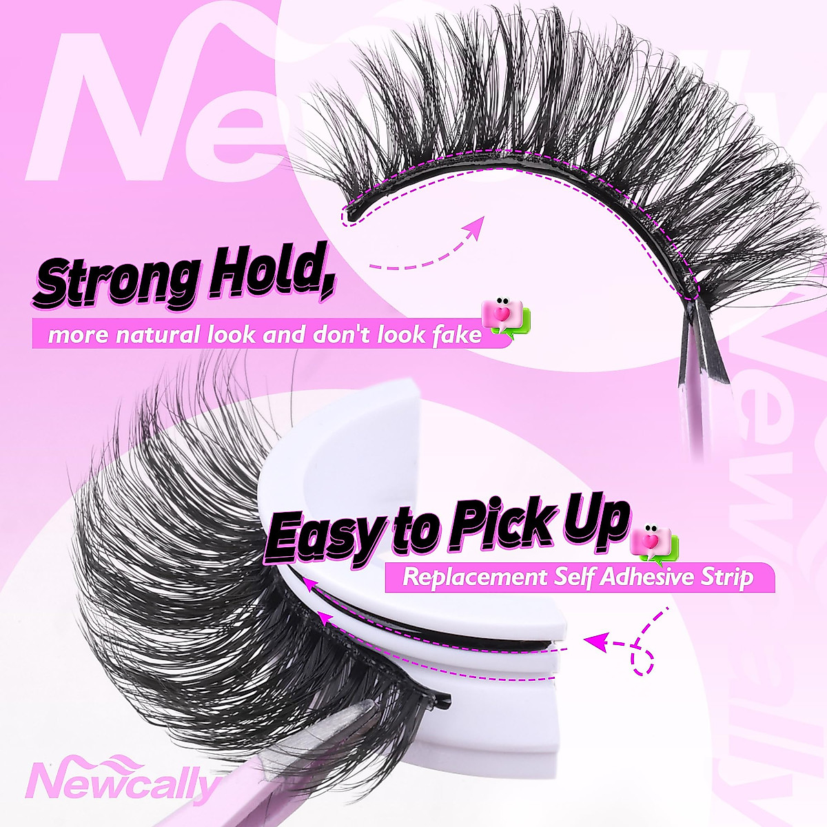 Newcally False Eyelashes Russian Strip Lashes Wispy Mink Lashes Fluffy D Curl Fake Lashes Like Eyelash Extension Lash Strips 9 Pairs Pack