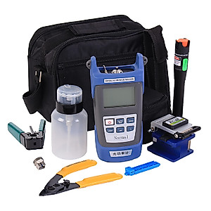 Fiber Optic Termination Tool Kit - 9 in 1 Assembly FTTH tool kit with FC-6S Cleaver Optical Power Meter Finder - 30km Visual Fault Locator Optical Pliers Cable Cutter Stripper