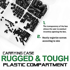 FOLIV Set Screws - 300Pcs Hex Allen Head Socket Set Screw Assortment Kit - M2.5/M3/M4/M5/M6/M8 Grub Screw with Internal Hex Drive (Black)