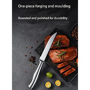 UNI-RHYTHM Upgrade 20Cr13NH 4.5Inchs Stainless Steel Steak Knife Set of 6, Dishwasher Safe Stainless Steel serrated Knives, Silver. Gift Box for Father's Day, Mother's Day, Thanksgiving, Christmas