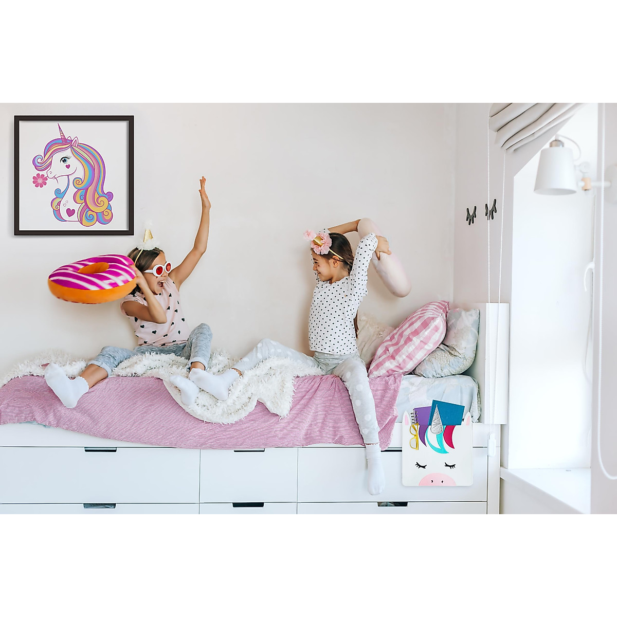 PIKL Unicorn Hamper Bedside Caddy set Patented design Quality Girls Laundry Hamper with Carry Handle and hanging storage organizer bed pocket unicorn decor Ideal gift for girls kids laundry basket