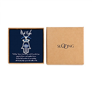 SLOONG Evil Eye Hamsa Hand Necklace 14k Gold Plated Third Eye White Blue Cz Womens Pendant Necklace