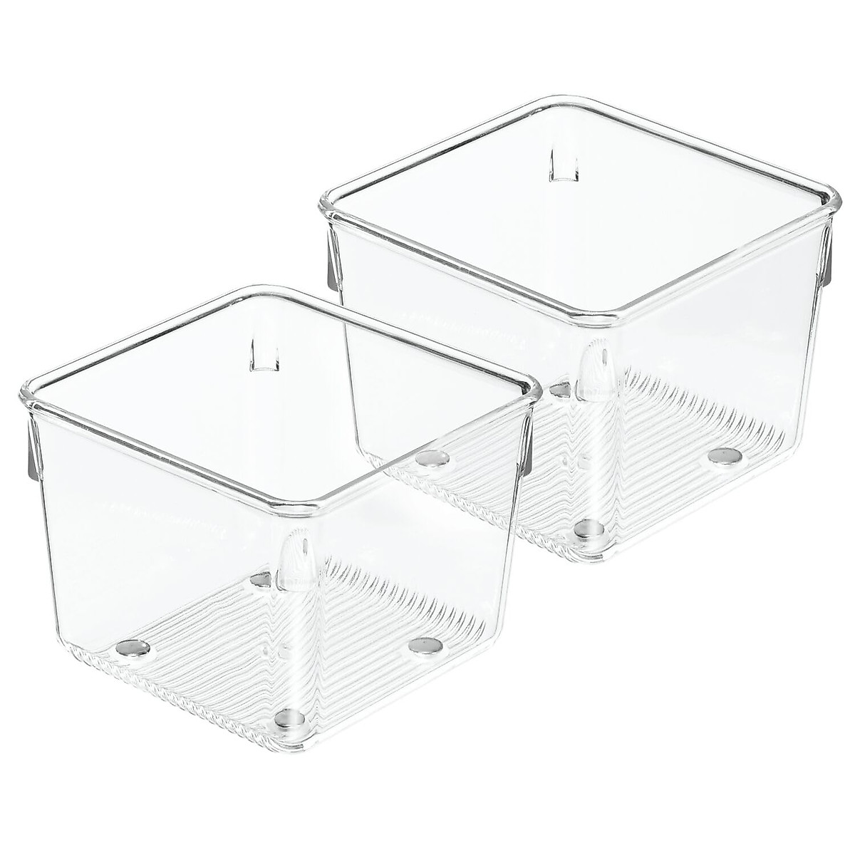 iDesign Linus Plastic Kitchen Drawer Organizer for Silverware, Spatulas, Cutlery, Gadgets, Office Supplies, Cosmetics, 4" x 4" x 3", Set of 2, Clear