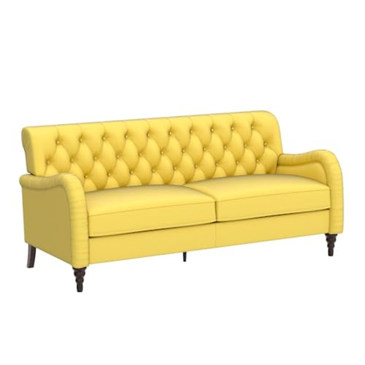 Melpomene Chesterfield-Styled 3 Seater Sofa Couch, Modern 72" Velvet Sofa with Button Tufting, Unique Arm and Wood Legs,Yellow
