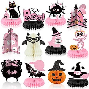 12Pcs Halloween Honeycomb Centerpieces Pink Black Halloween Baby Shower Birthday Party Decorations for Girl Halloween Table Centerpieces Decorations