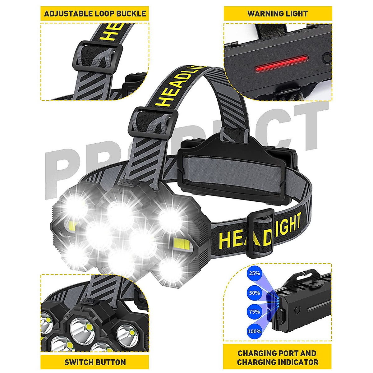 Victoper Headlamp Rechargeable, 22000 Lumen Bright 10 LEDs Head Lamp, 8+2 Modes Head Light with Red Light for Adult, Waterproof Head Flashlight for Outdoor Running, Hunting, Camping, Hiking