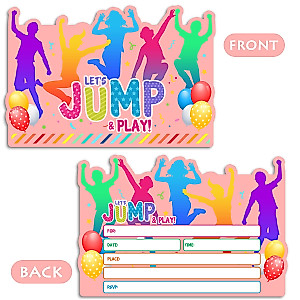 Simimi art 30 Bounce House or Jumping Party Invitations with Envelopes - Trampoline Jump Birthday Invite - Trampoline Birthday Party (pink)