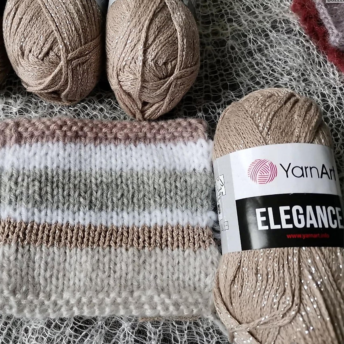 1 Skein YarnArt Elegance Sparkly Yarn, Cotton Metallic, 50 g (1.76 oz), 130 m (142 yd), Yarn Weight 2 : Fine-Sport, Sax Blue - 106