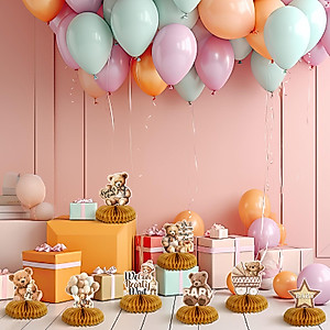 Zonon 8 Pcs We Can Bearly Wait Centerpieces Bear Baby Shower Decorations Bear Baby Shower Honeycomb Centerpieces Bear Table Decorations for Kids Party Favor Supplies (Brown)