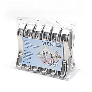 WEBI Beach Towel Clips : |12 Packs | 5.5 Inch |Stainless Steel |Windproof |Jumbo Size Chair Clip Clamp Clothespin Clothes pin Picture Hanger for Cruise,Pool Cover,Boat,Lounge Chair,Quilt,Towel